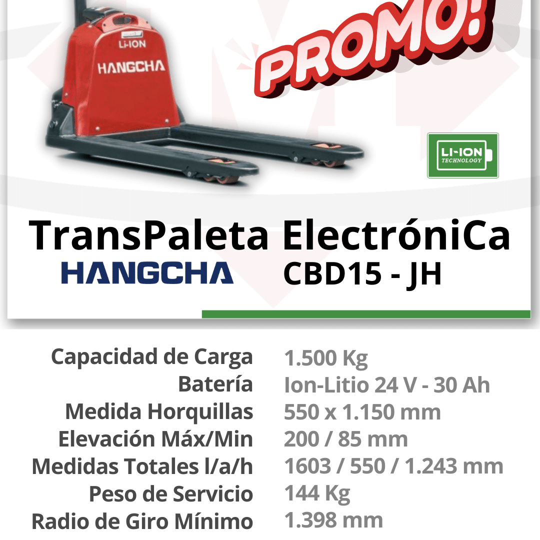 HANGCHA TRANSPALETA ELECTRONICA CBD15-JH - Mecanomovil
